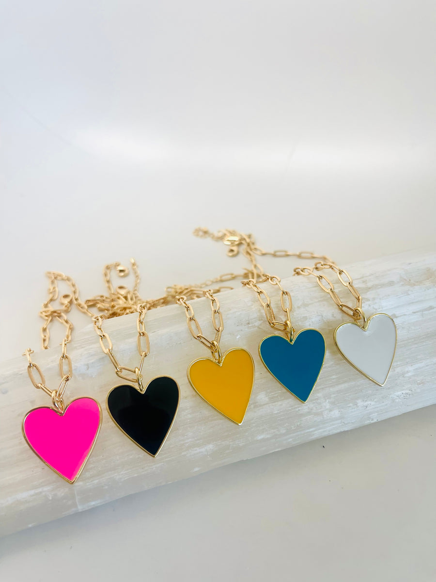 Enamel Heart Paperclip Necklace – Sol Siren